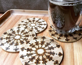 Woodburned coasters | Etsy