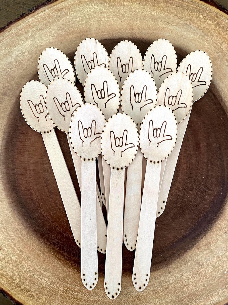 Custom ASL Sign Language I Love You, STIR SPOONS, Coffee, Woodburned ...