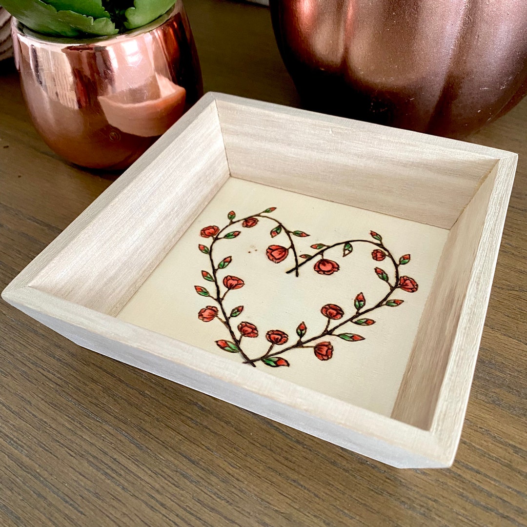 Floral Heart medium size tray, flower decor, jewelry tray, trinket tray ...