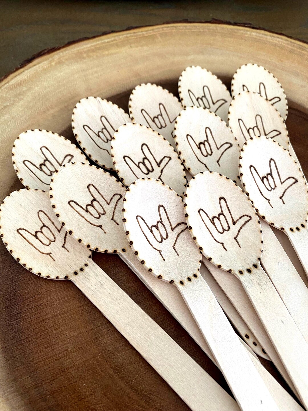 Custom ASL Sign Language I Love You, STIR SPOONS, Coffee, Woodburned ...