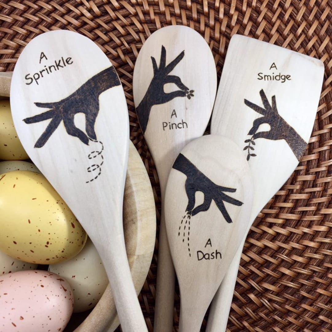 Woodburned Kitchen Spoon Set With Spatula, Kitchen Magic, Cooking ...