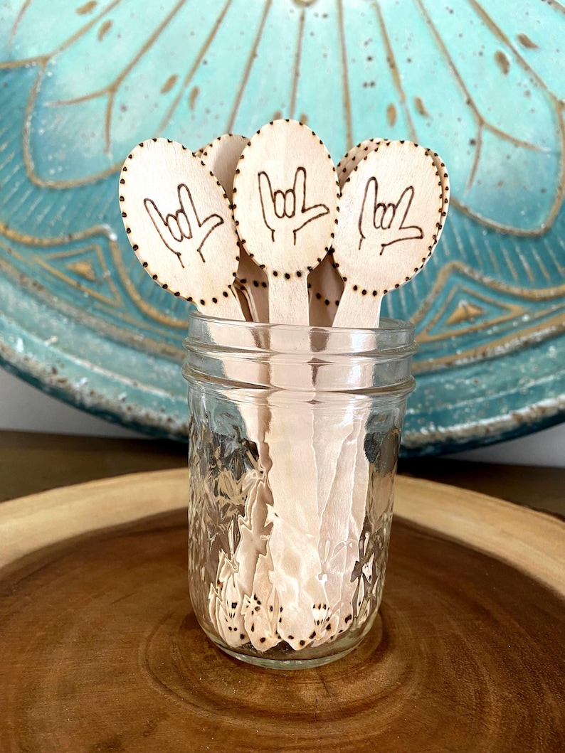 Custom ASL Sign Language I Love You, STIR SPOONS, Coffee, Woodburned ...