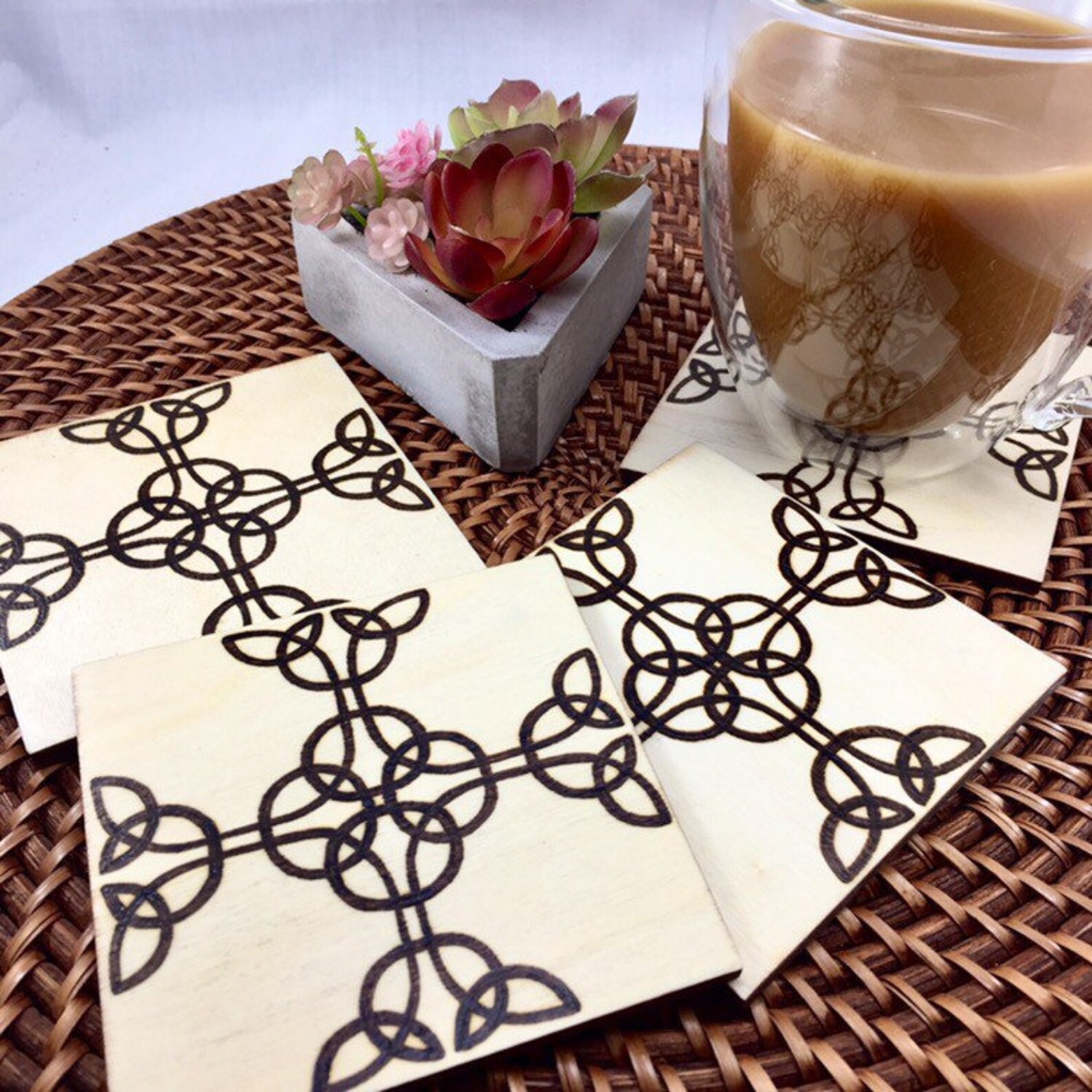 Celtic Knot Coasters Wood-burned Coaster Set home decor | Etsy