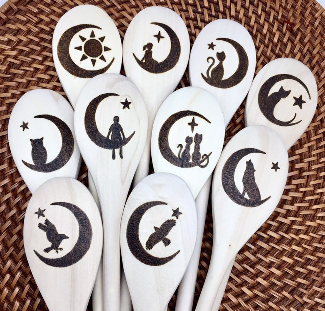 Woodburned Moon Dream Spoon, Eclipse Spoon, Moon Silhouette, Wolf, Owl ...