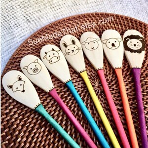 Personalized Animal Spoon, Woodburned Kids' Spoons, Farm Animals, Wild ...