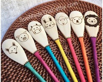 Personalized Animal Spoon woodburned kids' spoons farm | Etsy