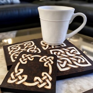Custom Celtic Knot Coasters, Wood-burned Coaster Set, Home Decor, Drink ...