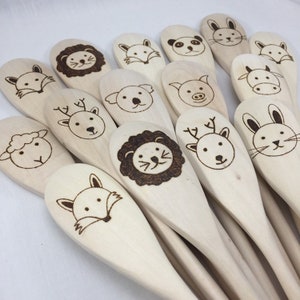 Personalized Animal Spoon, Woodburned Kids' Spoons, Farm Animals, Wild ...