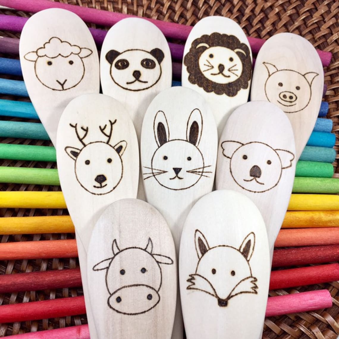 Personalized Animal Spoon woodburned kids' spoons farm | Etsy