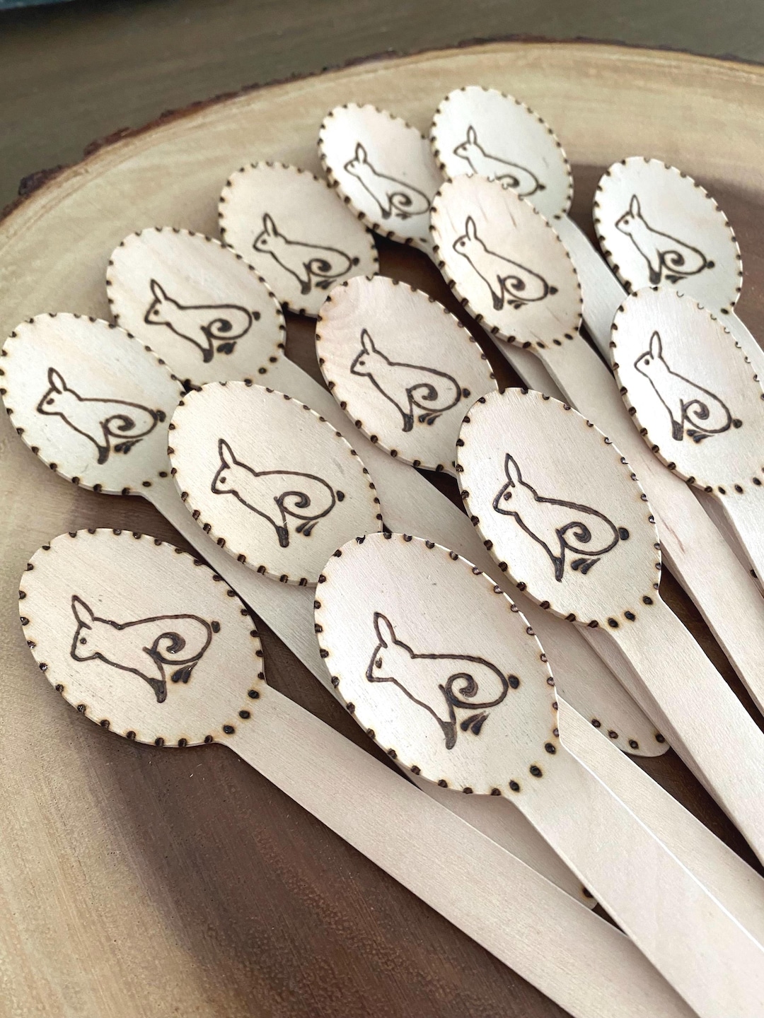 Custom Woodburned Rabbit Stir Spoons: Coffee Tea Spoons, Set of 13, Can ...
