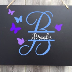Name Sign for Girls Room, Hanging Chalkboard Sign, Monogram Decor, Girl ...