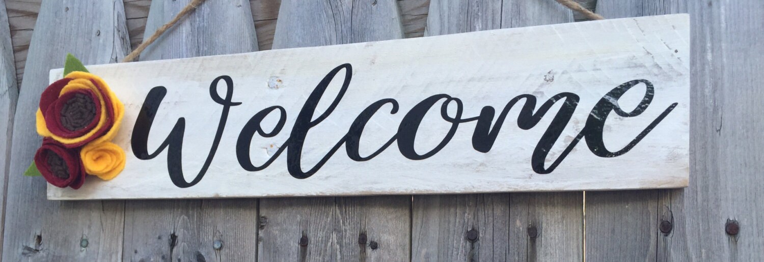 Pallet Wood Welcome Sign Felt Flower Decor Rustic Welcome | Etsy