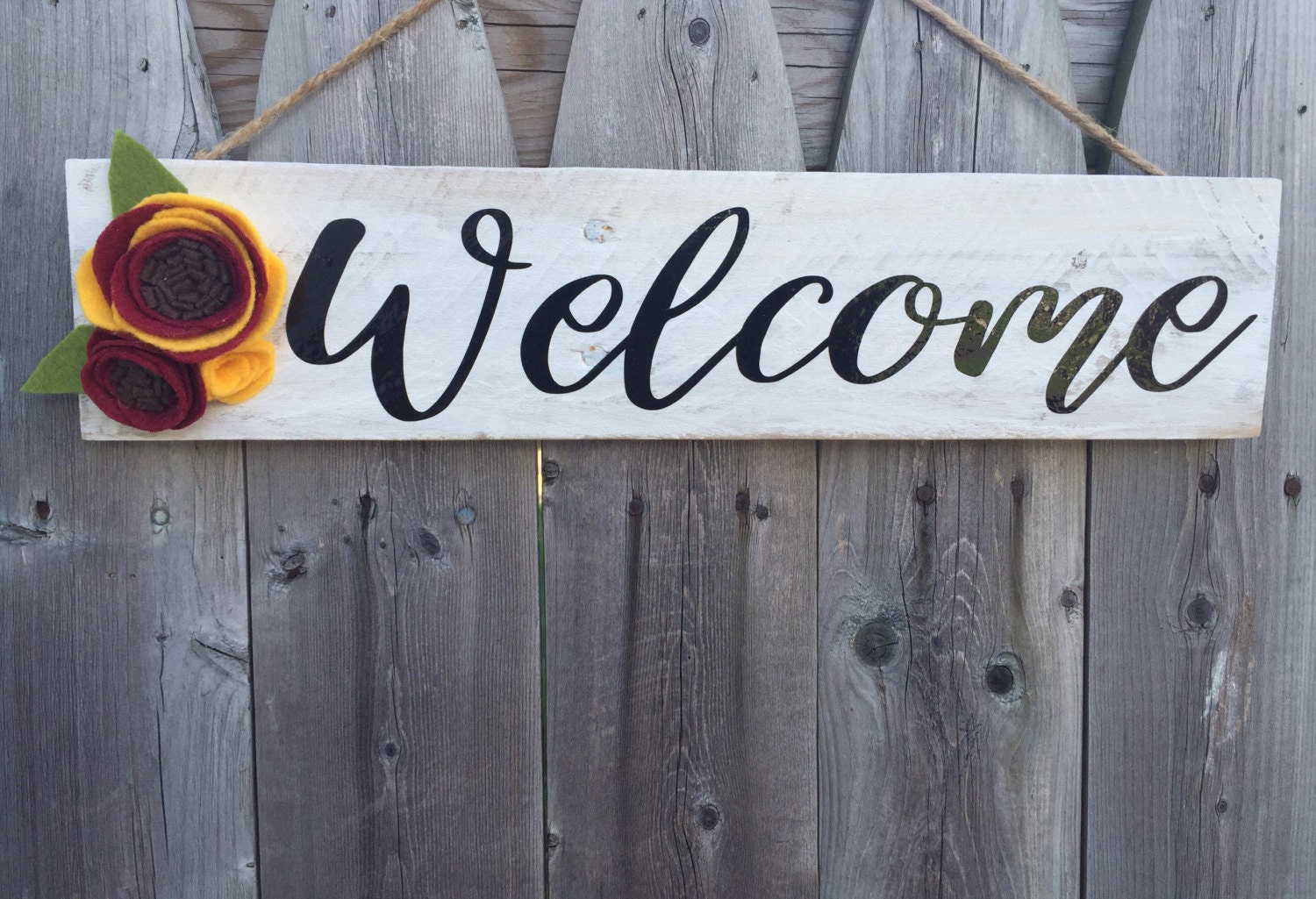 Pallet Wood Welcome Sign Felt Flower Decor Rustic Welcome | Etsy