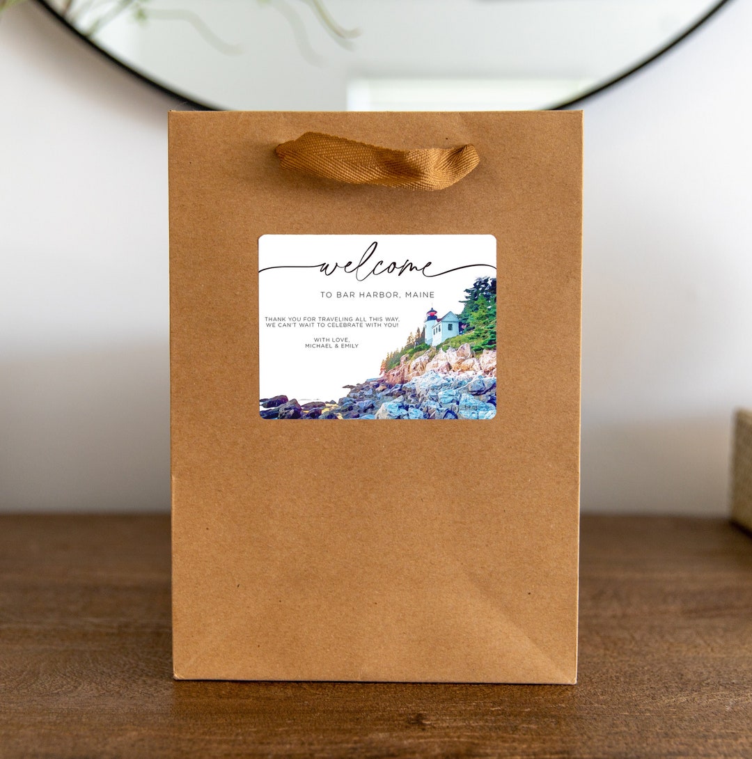 Bar Harbor Wedding Welcome Bag Stickers: Maine Lighthouse, Personalized ...