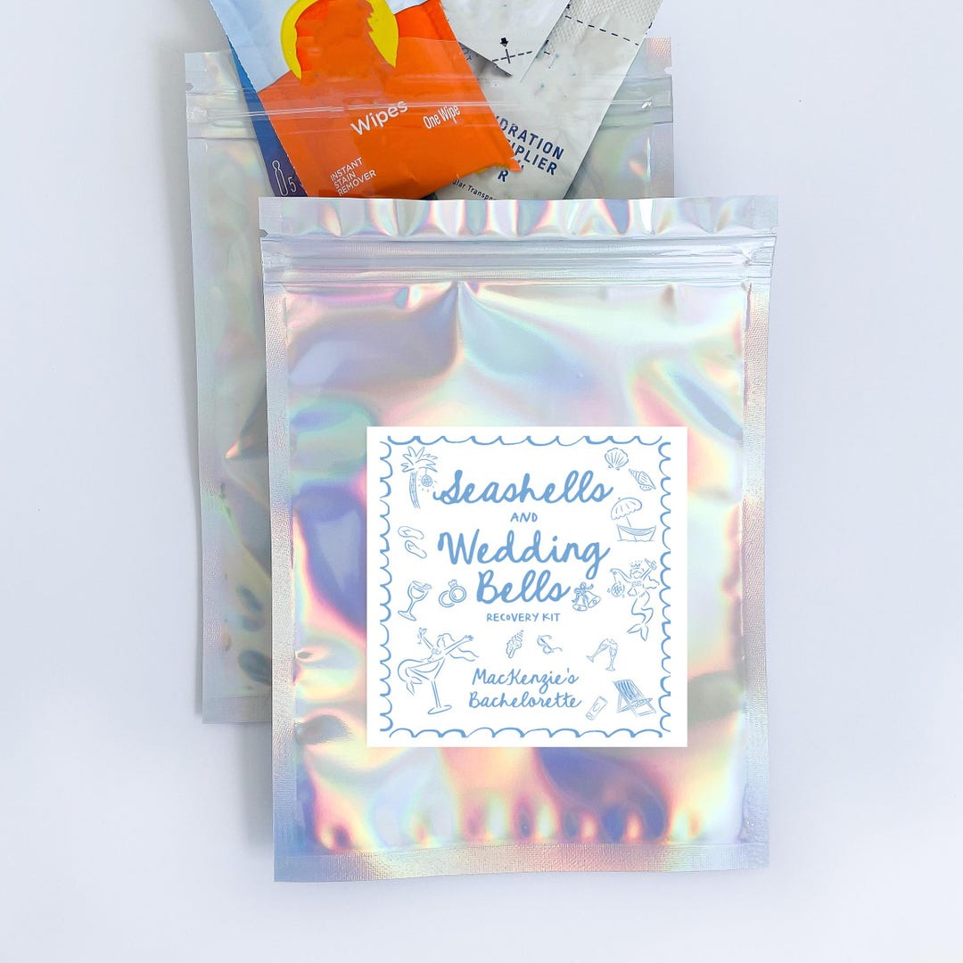 Seashells and Wedding Bells Hangover Kit, Coastal Bachelorette Stickers ...