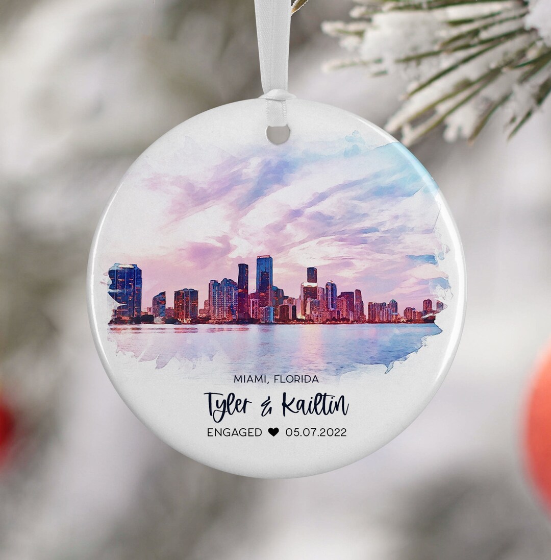 Custom Miami Engagement Ornament: Watercolor Travel Gift 3080 - Etsy
