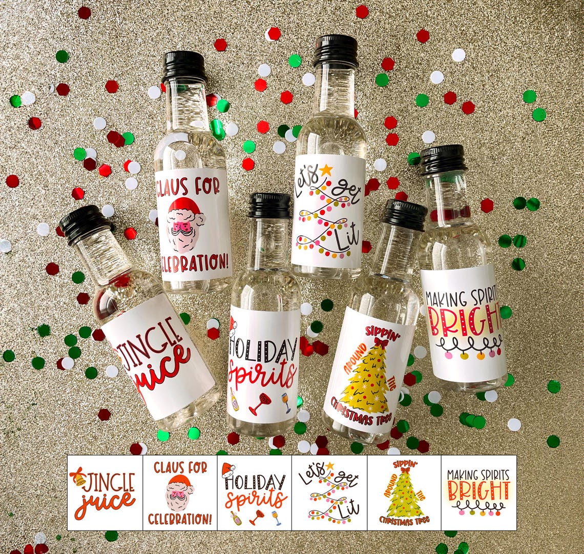 Christmas Party Favors: Holiday Party Stickers, Set of 12 Mini Liquor ...