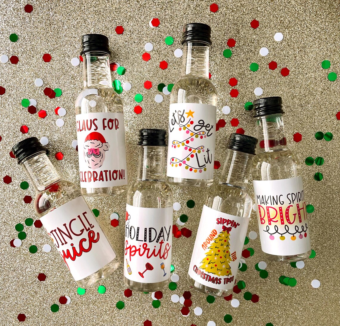 Christmas Party Favors: Holiday Party Stickers, Set of 12 Mini Liquor ...