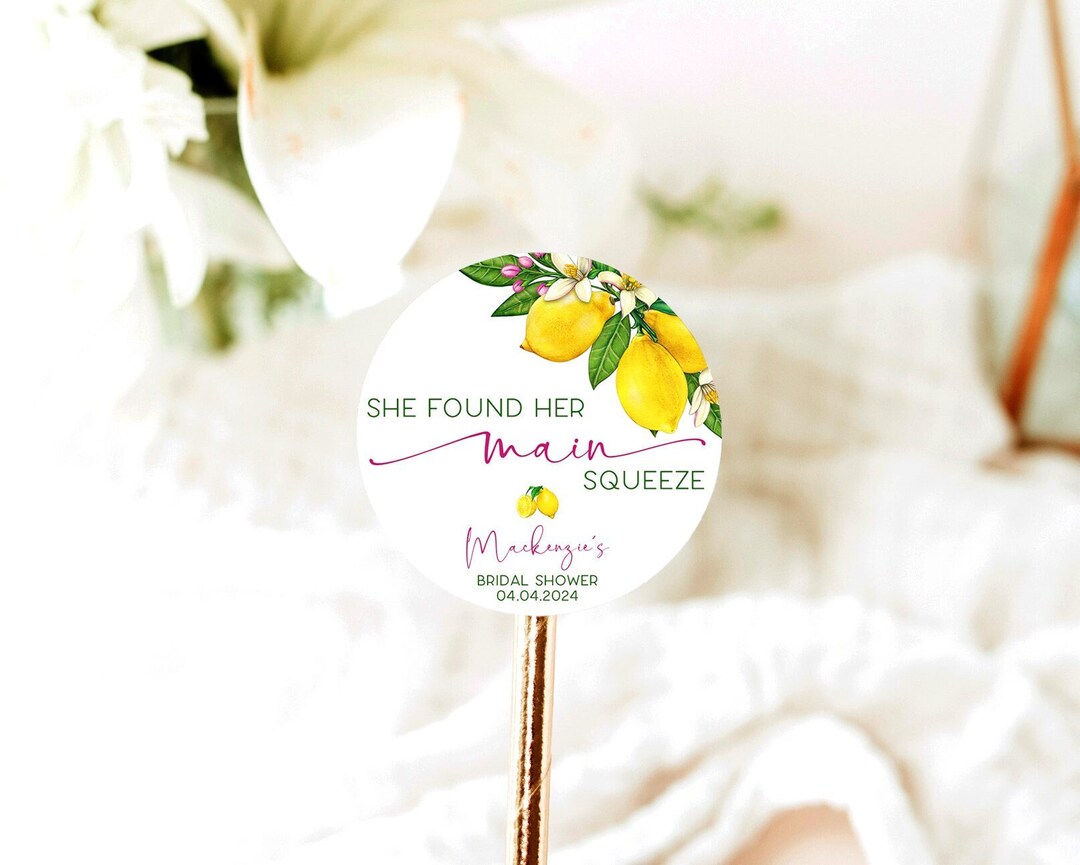 She Found Her Main Squeeze Round Stickers, Lemon Themed Shower, Bridal ...