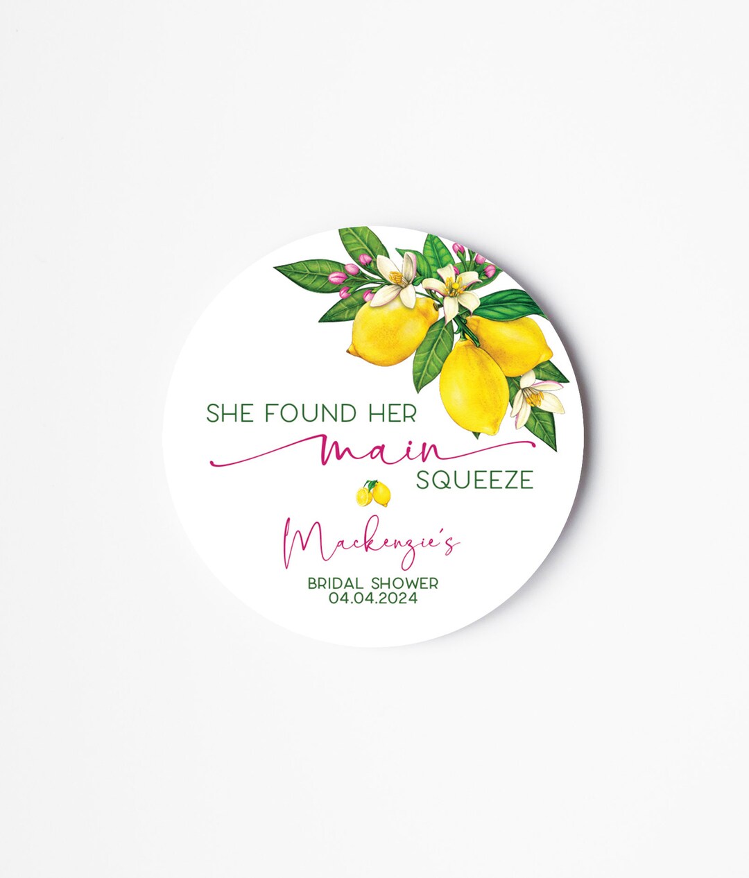 She Found Her Main Squeeze Round Stickers, Lemon Themed Shower, Bridal ...