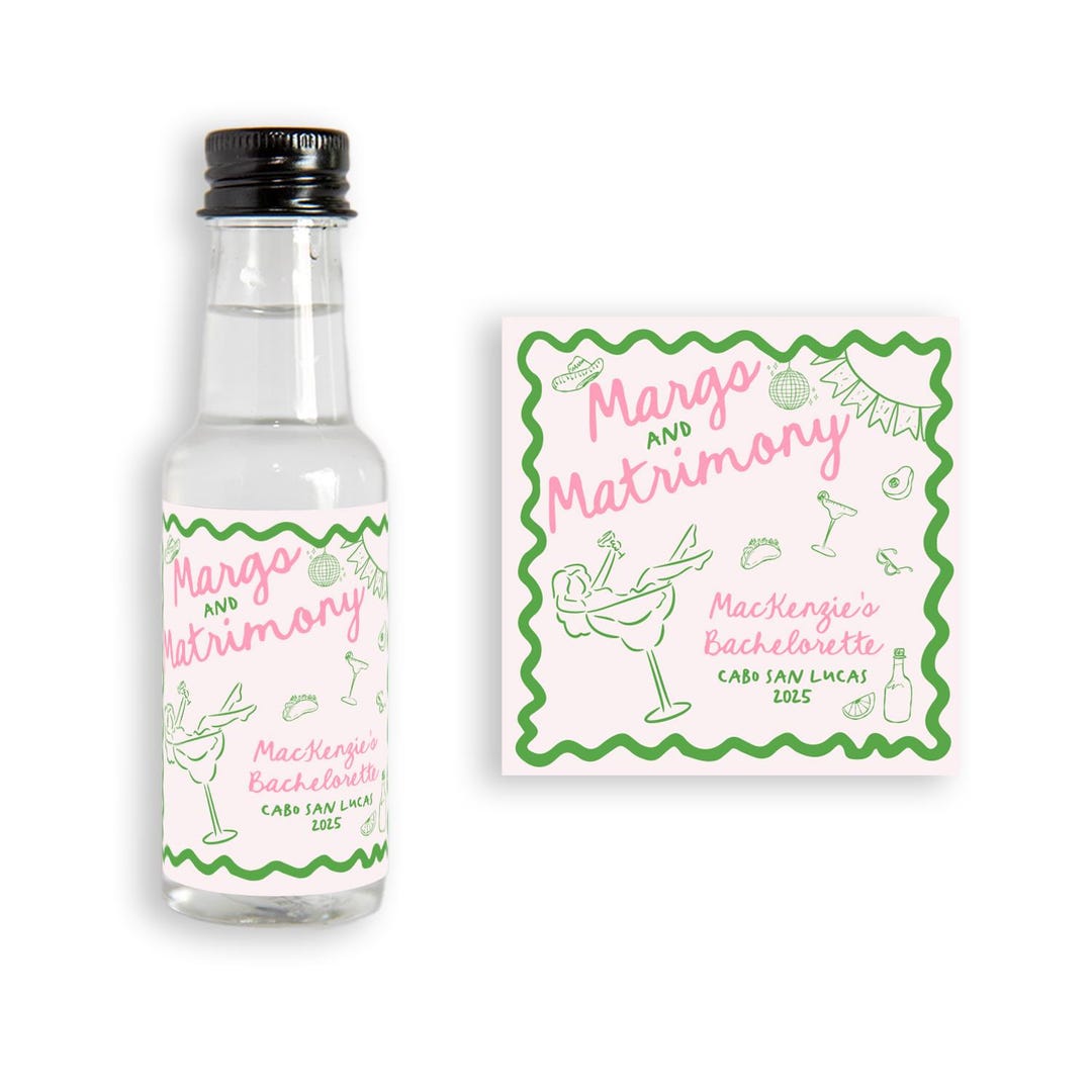 Margs and Matrimony Mini Liquor Bottle Stickers: Bachelorette Party ...