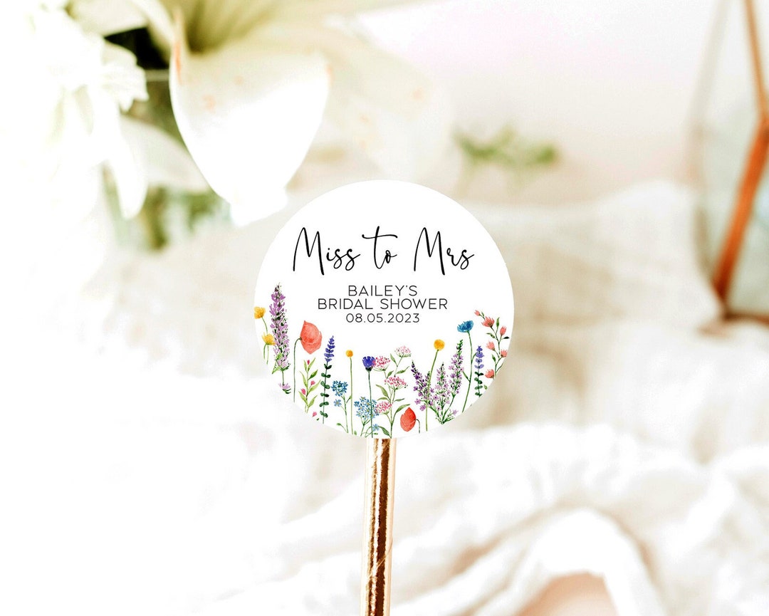 Miss to Mrs Bridal Shower Sticker With Wildflowers, Bridal Shower ...
