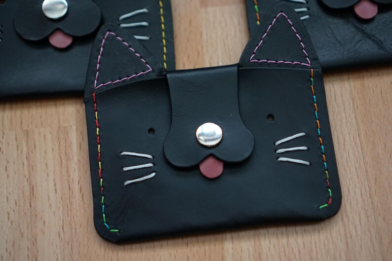 Real Leather Cat Shaped Wallet Coin Purse Card Holder large Cat Size - Etsy