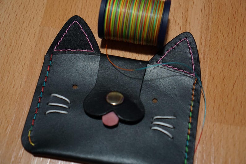 Real Leather Cat Shaped Wallet Coin Purse Card Holder large Cat Size - Etsy