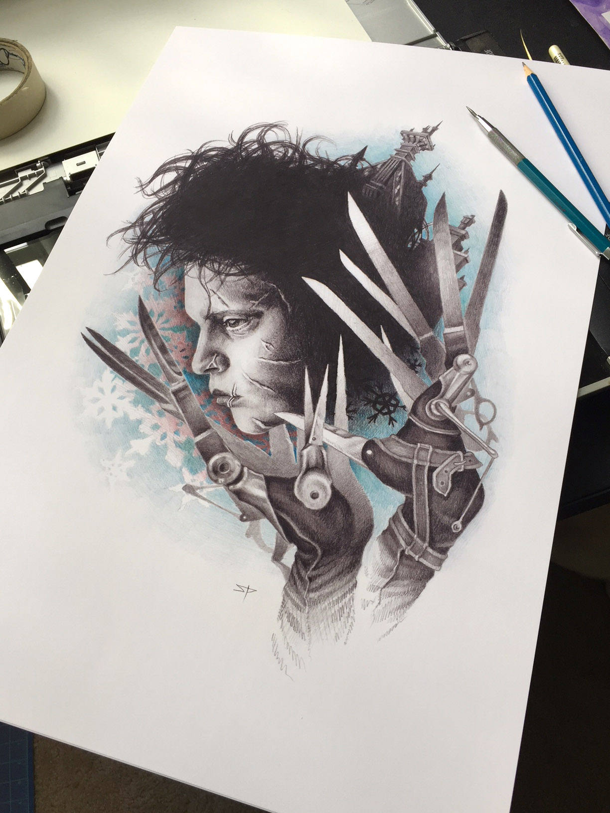 Edward Scissor Hands Drawing Prints Matte | Etsy