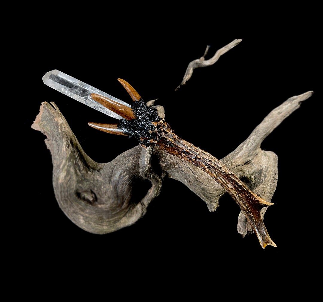 Roe Deer Antler Wand With Natural Clear Quartz Point - Etsy
