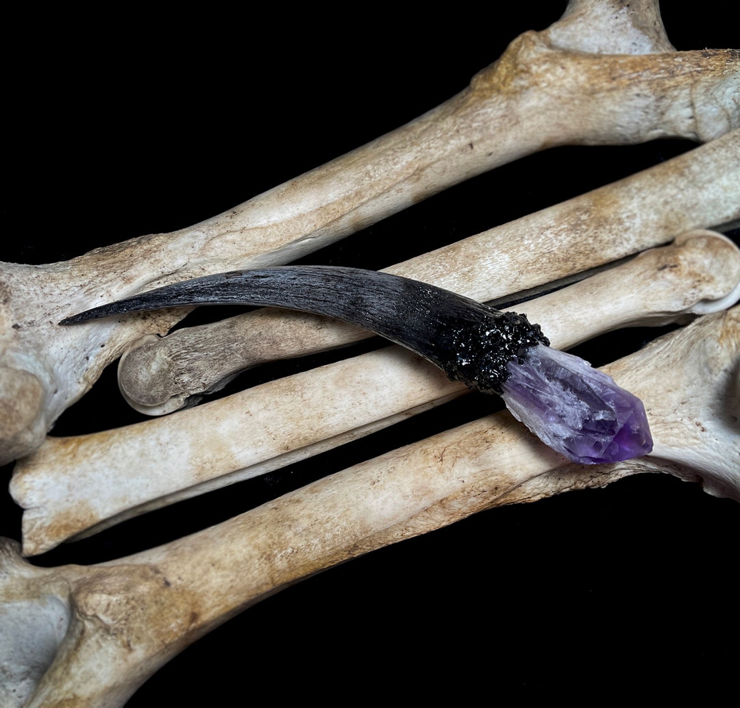 Goat Horn Wand Bone Amethyst Crystal Wand Bone Art Witch - Etsy
