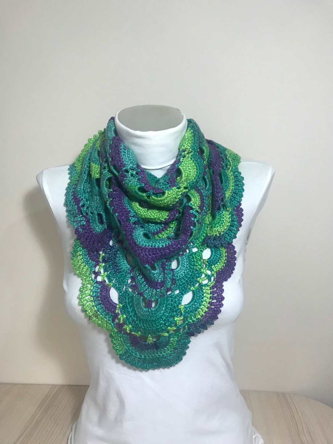 Crochet Scarf/green Purple Scarf/ for Her/scarf for Women Handmade ...