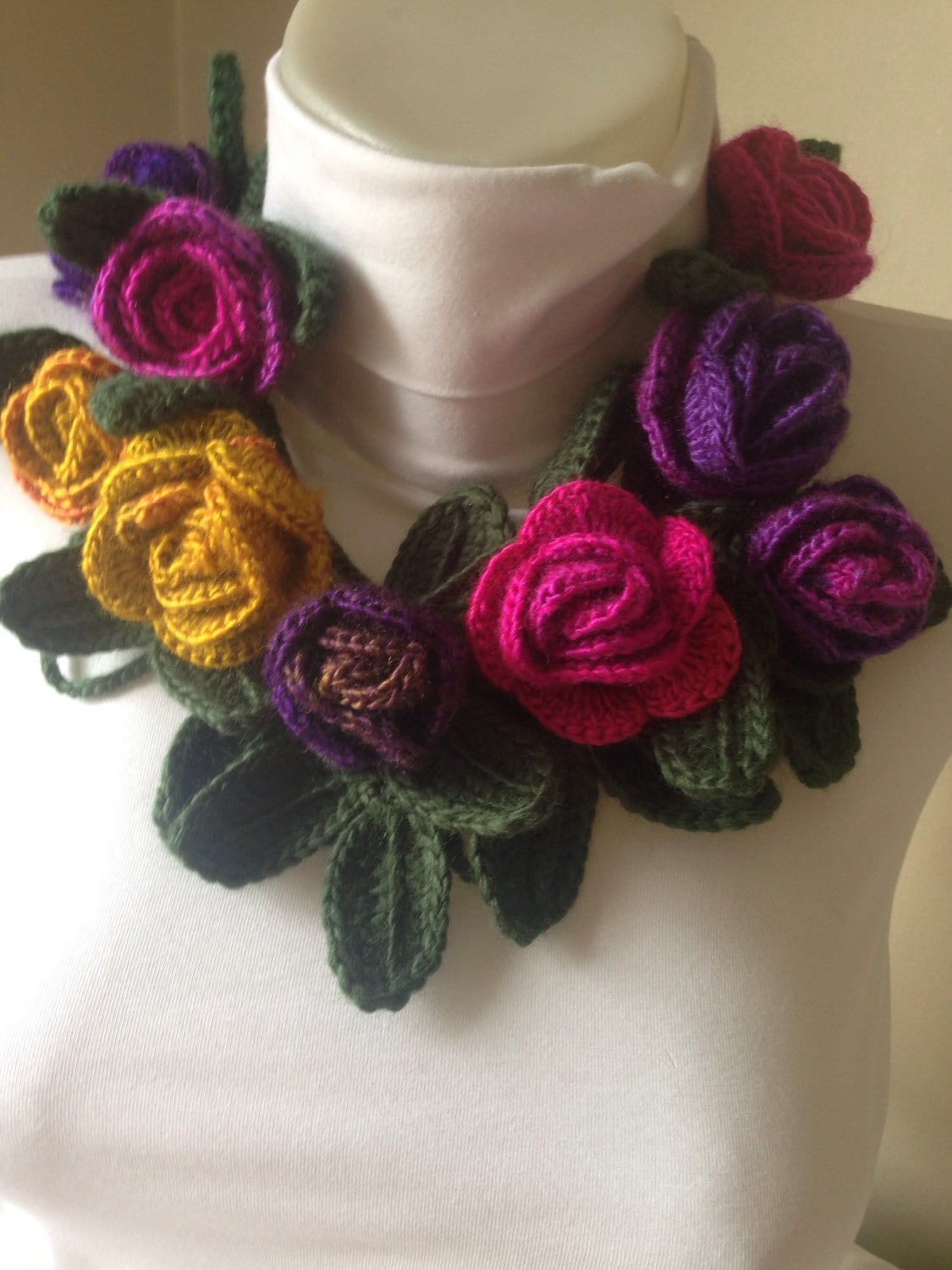 Crocheted Rose Scarf,crocheted Scarf, Gift for Mom,rainbow Rose Scarf ...