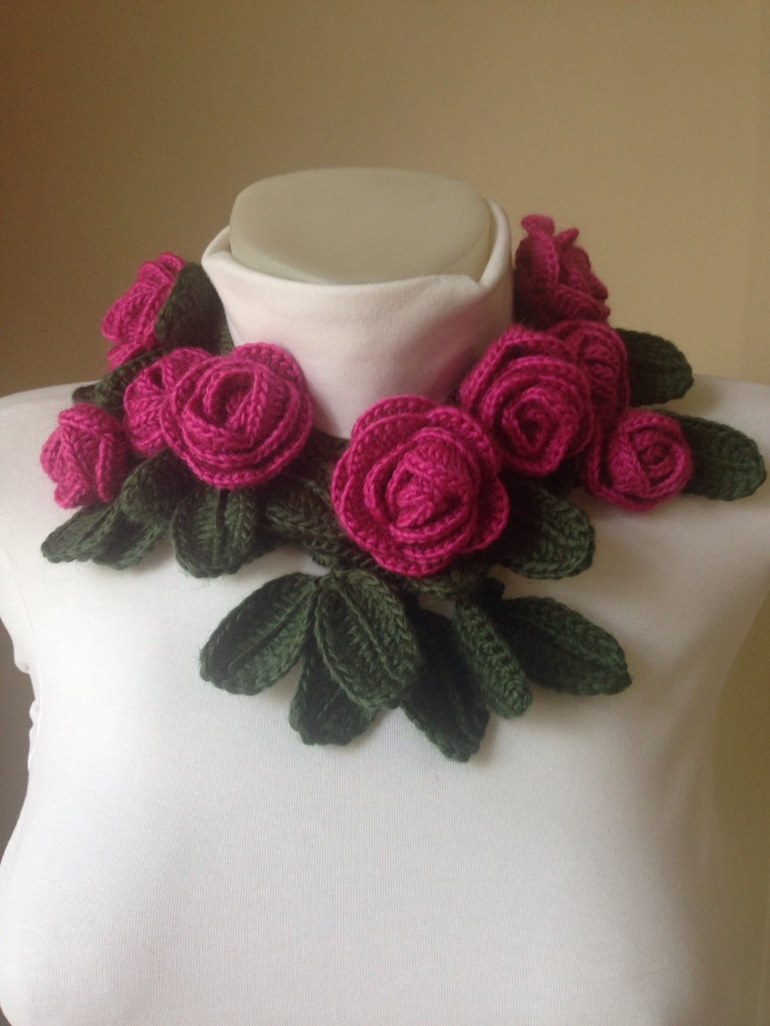 Handmade Pink Crochet Rose Scarf - Floral Neck Warmer - Etsy