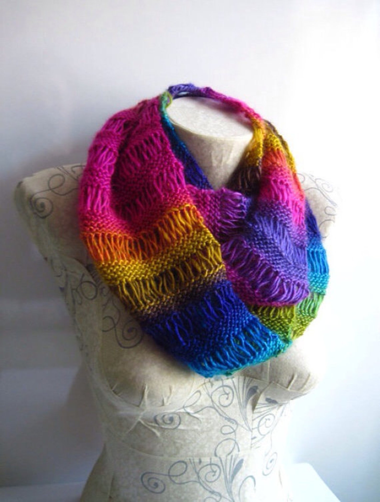 Handmade Rainbow Knitted Scarf/infinity Scarf/christmas Gift Ideas ...