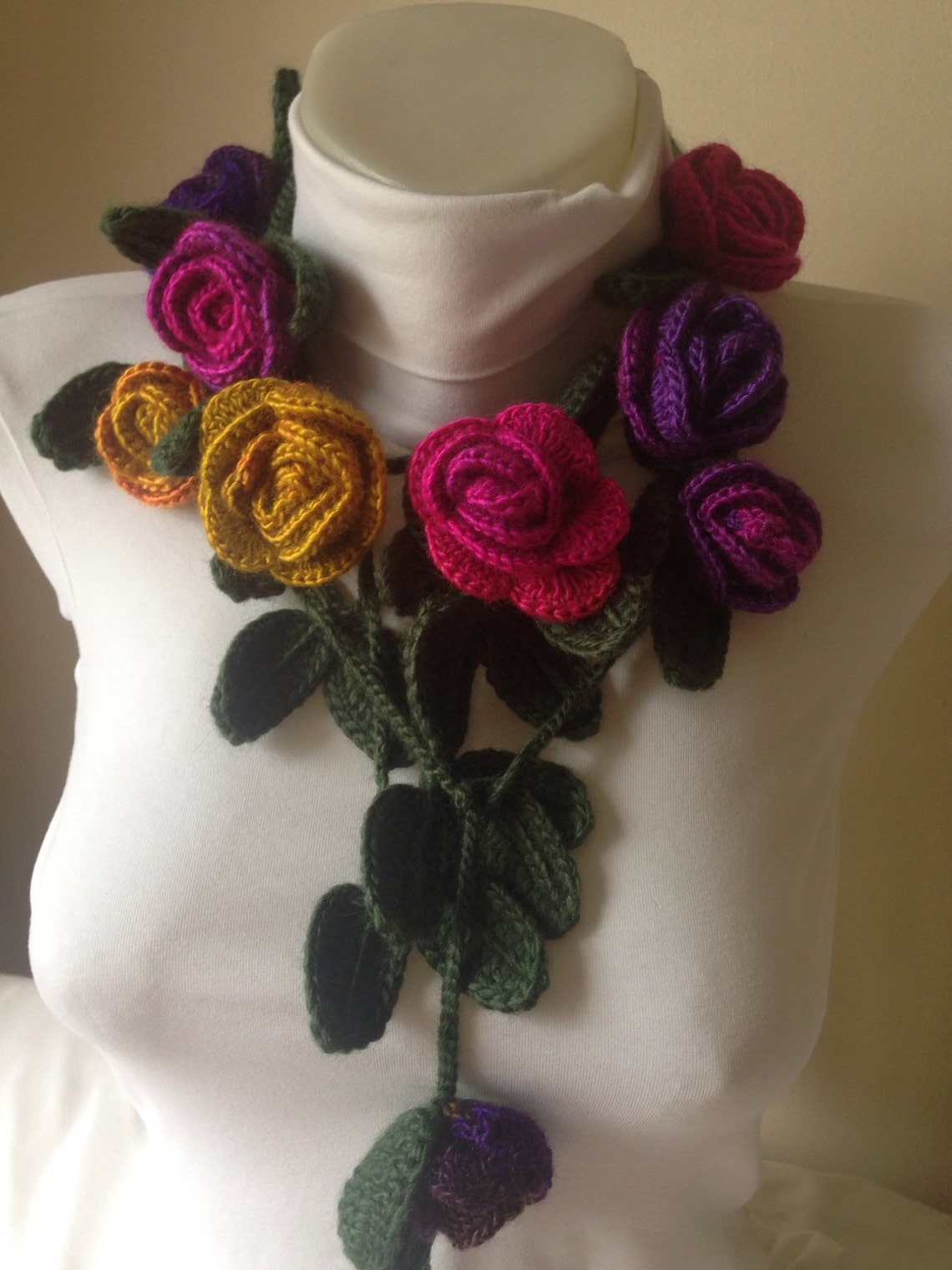 Crocheted Rainbow Rose Scarf, Floral Neck Warmer - Etsy