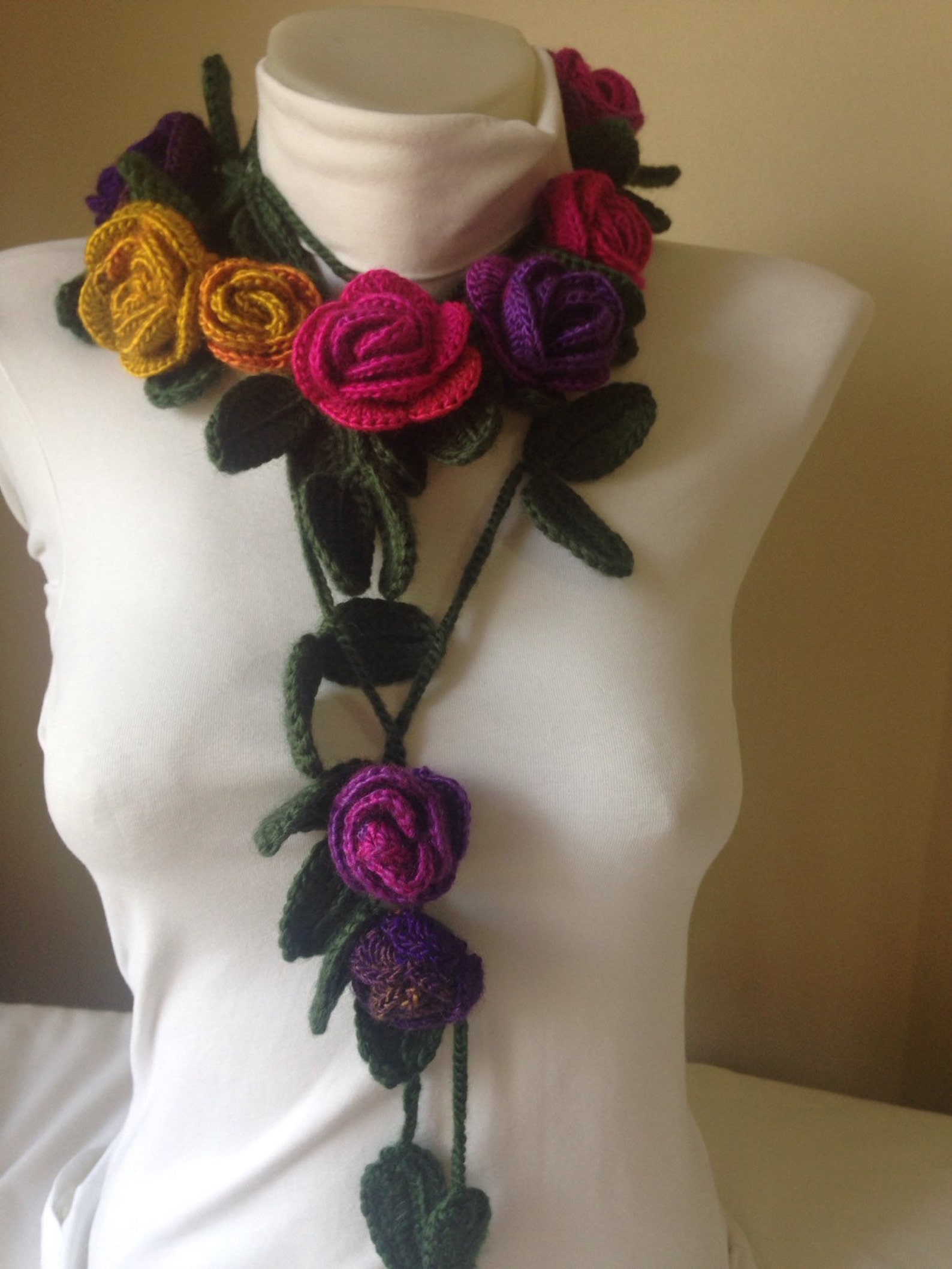 Crocheted Rose Scarf,crocheted Scarf, Gift for Mom,rainbow Rose Scarf ...