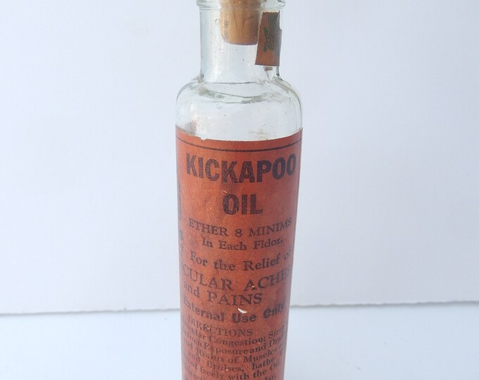 Kickapoo Oil Indian Medicine Bottle Embossed Glass Bottle Paper Label ...
