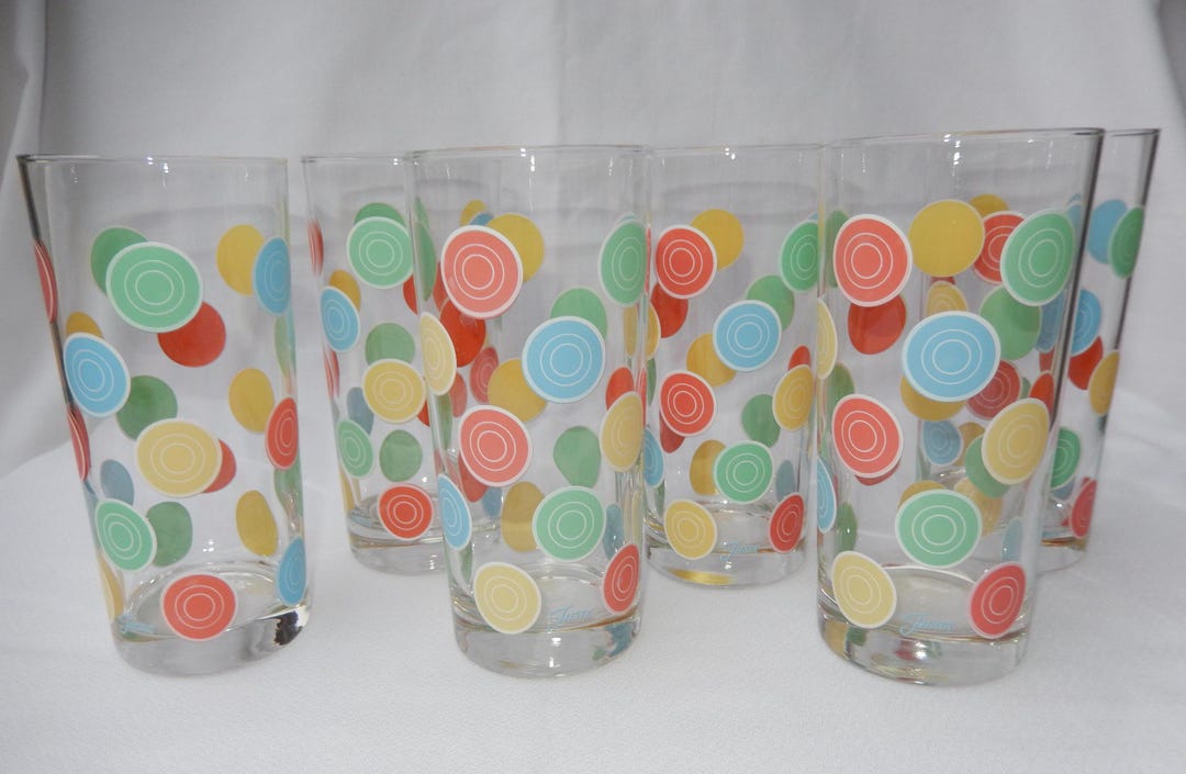 Fiesta Water / Tea Glasses - Set of 6 Fiesta Polka Dot Glasses - Multi ...