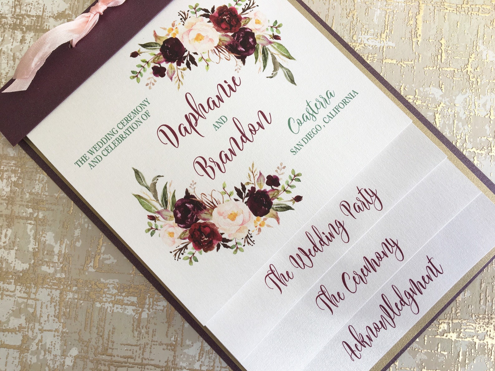 Layered wedding program portrait style | Etsy