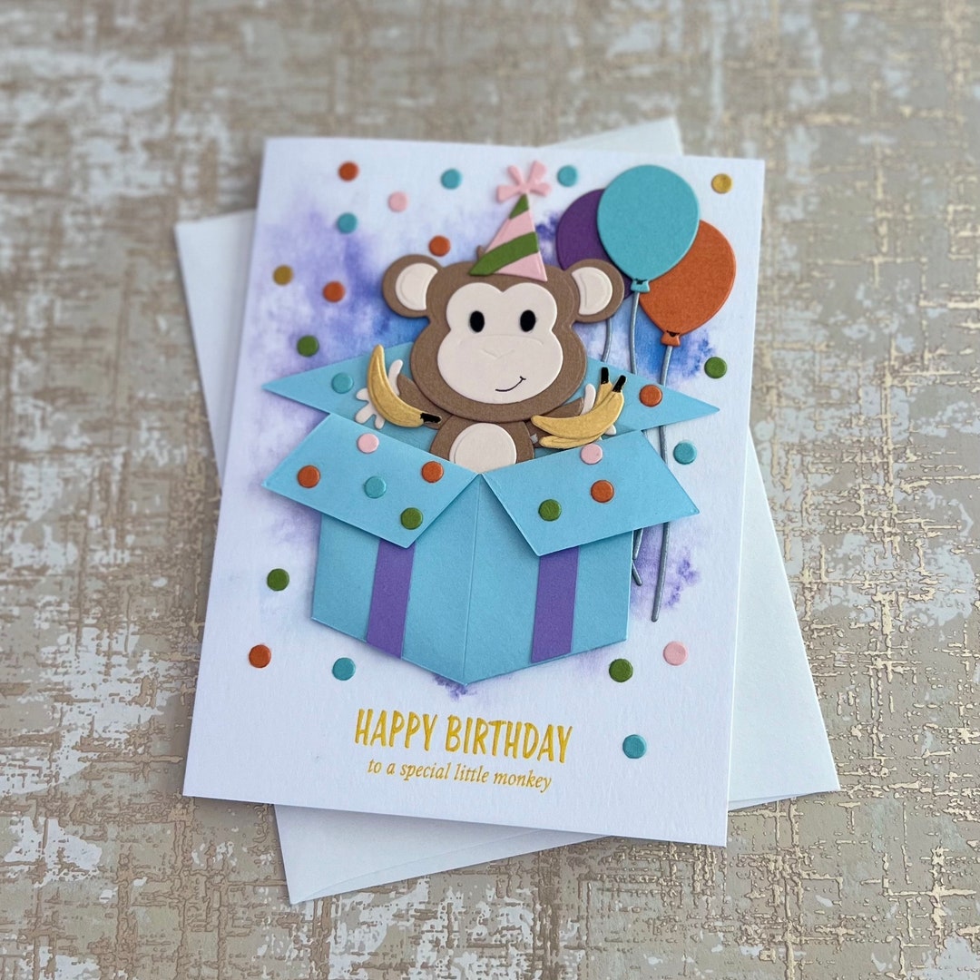 3D Monkey Birthday Card - Etsy