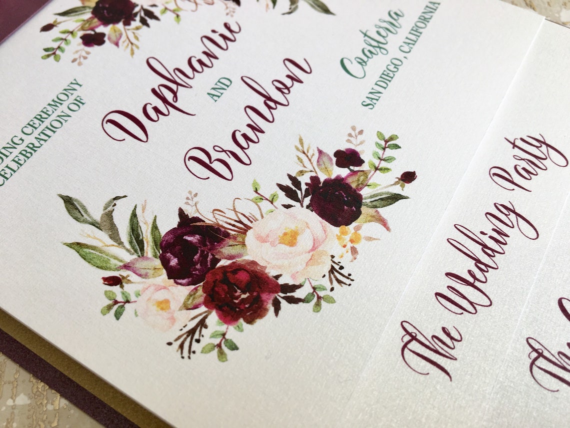 Layered wedding program portrait style | Etsy