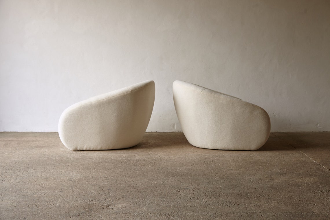 Superb Curved Lounge Chairs, Newly Upholstered in Alpaca, Italy - Etsy