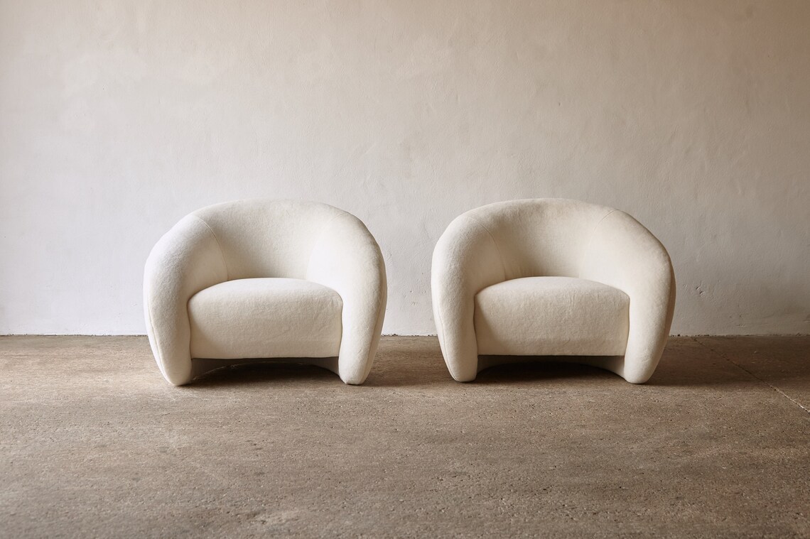 Superb Curved Lounge Chairs, Newly Upholstered in Alpaca, Italy - Etsy