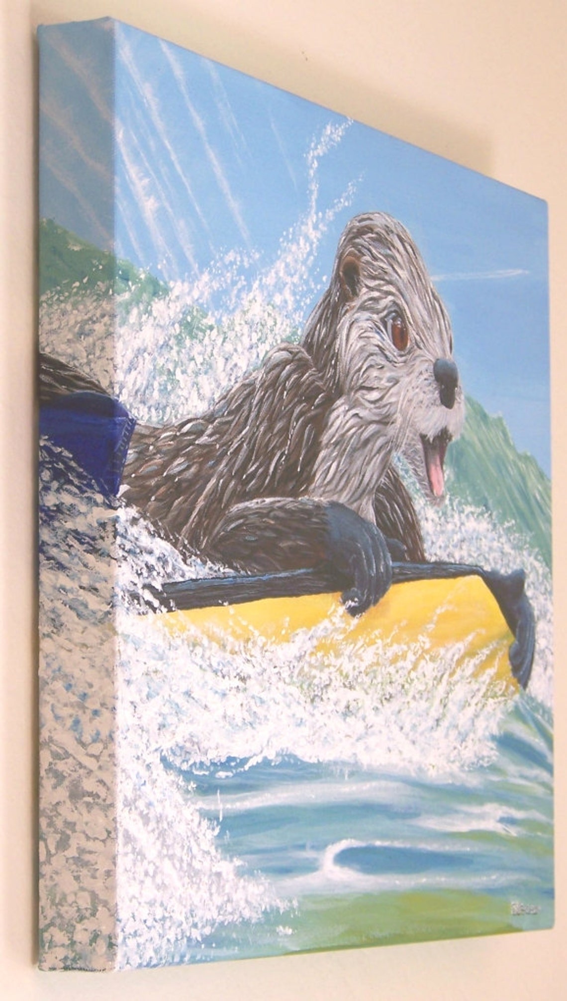 Anthropomorphic Otter Riding the Waves on a Belly Board Through the ...