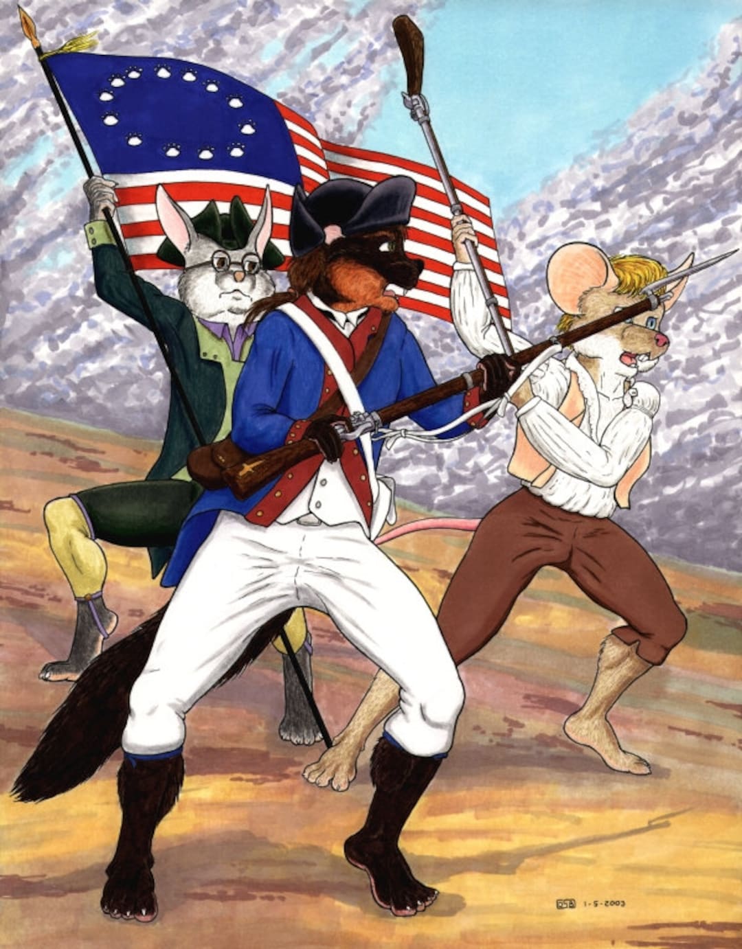 Anthro Rabbit, Martin and Mouse Under a 13 Paw Flag Defending Their ...