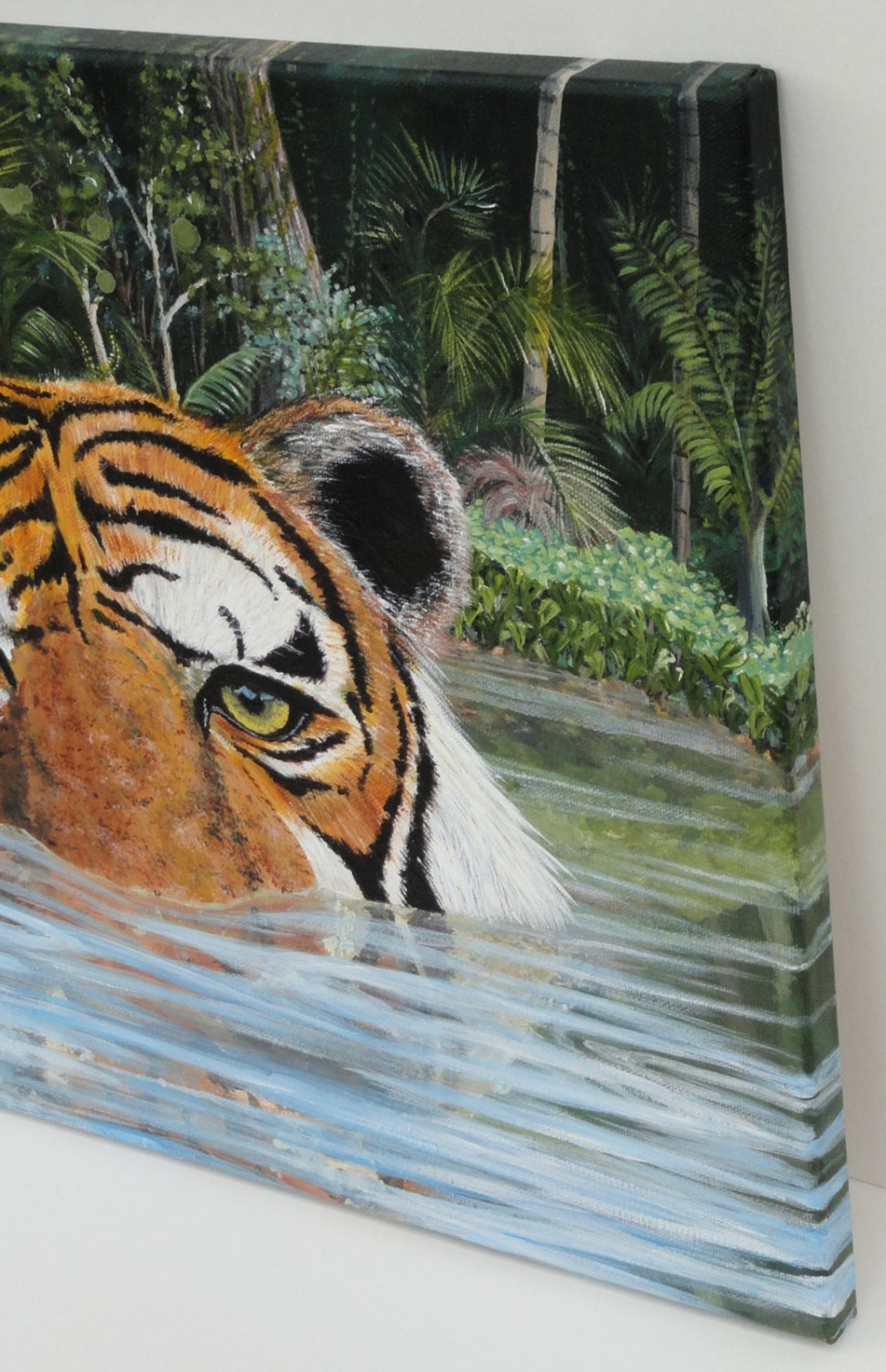 Swimming Tiger in Jungle Lake Wildlife Art Original Acylic - Etsy