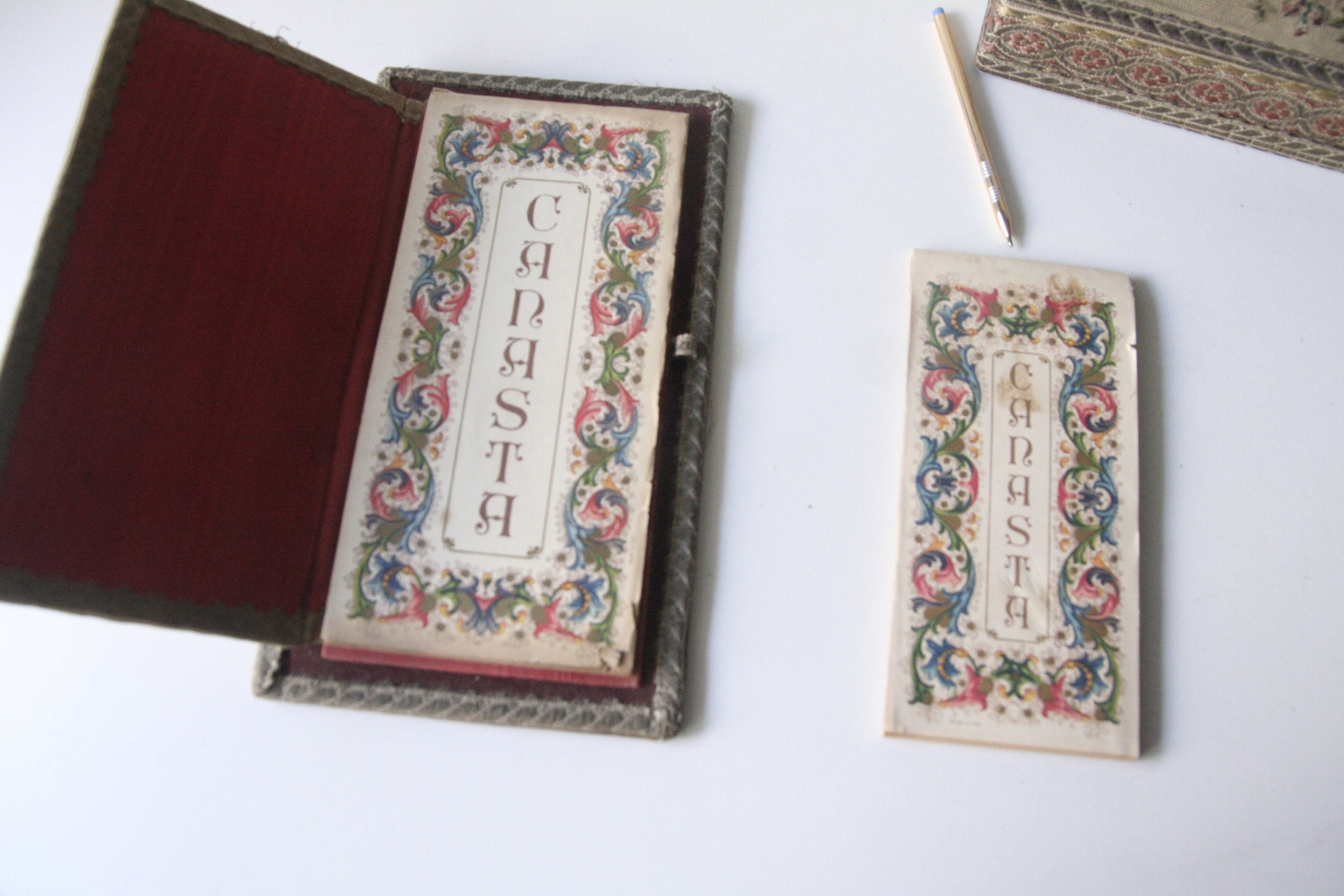 Antique Canasta Set, Ancient Card Game, Antique Fabric Set Embroidered ...