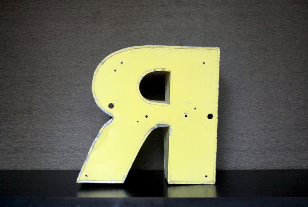 Industrial Decor Original Vintage Industrial Metal Letter, R, Yellow ...