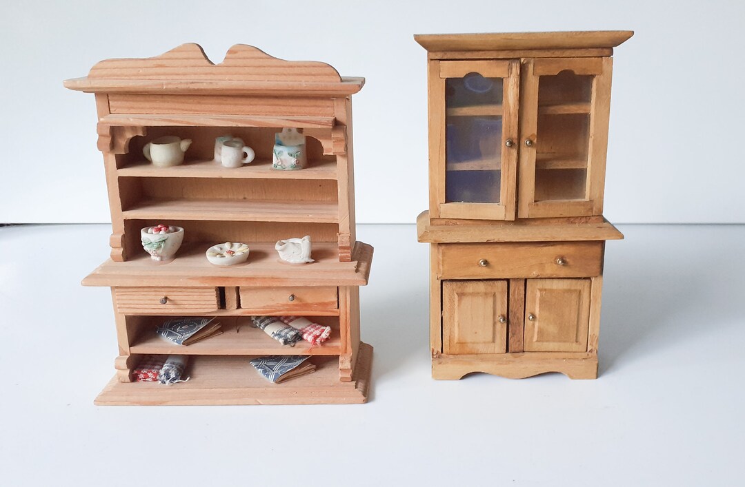 Pair of Vintage Wooden Furniture Dollhouse 1:12 Sideboard With Glued ...